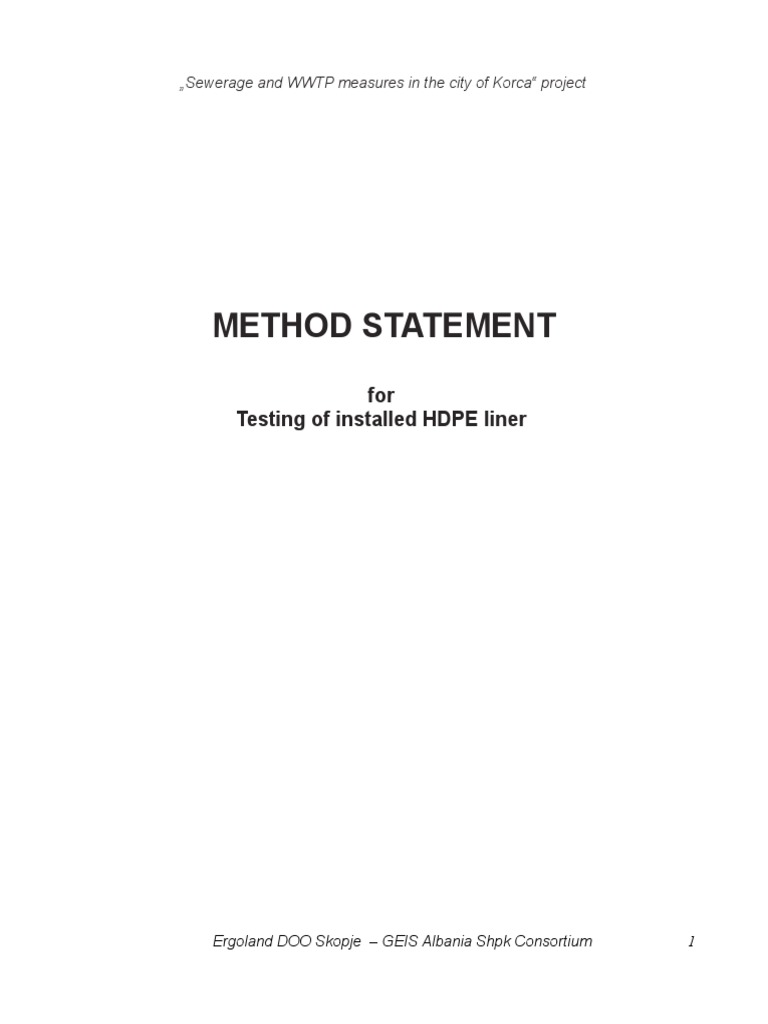 Method Statement For Testing of Installed Hdpe Liners | PDF | Pressure ...