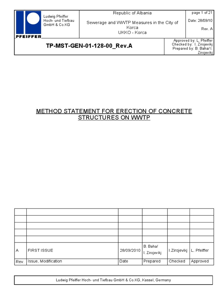TP-MST-GEN-01-128-00 - Rev.A - Method Statement Erection of Concrete Structures | PDF | Concrete ...