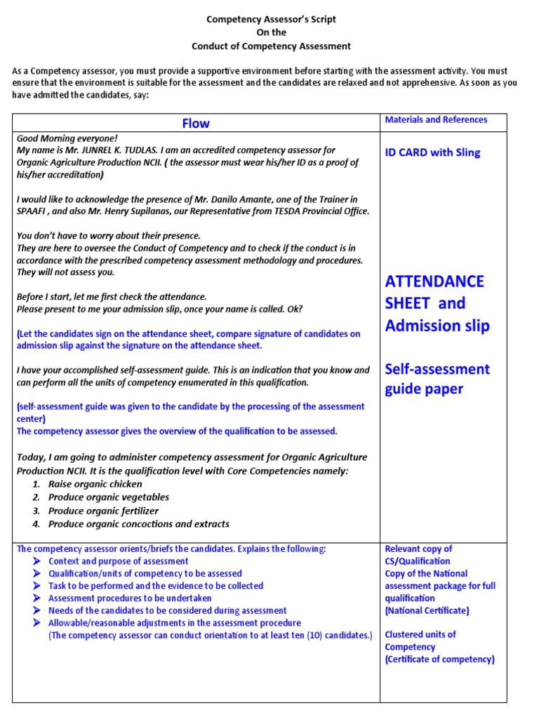 Attendance Sheet and Admission Slip: Self-Assessment Guide Paper | PDF ...