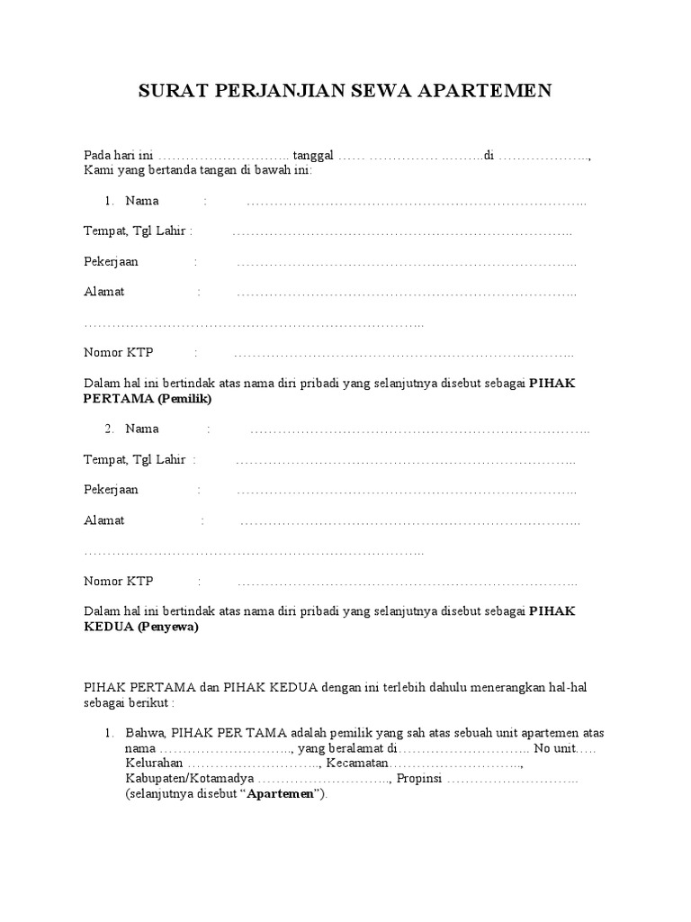 Contoh Surat Perjanjian Sewa Apartemen Lamudi Co Id Pdf