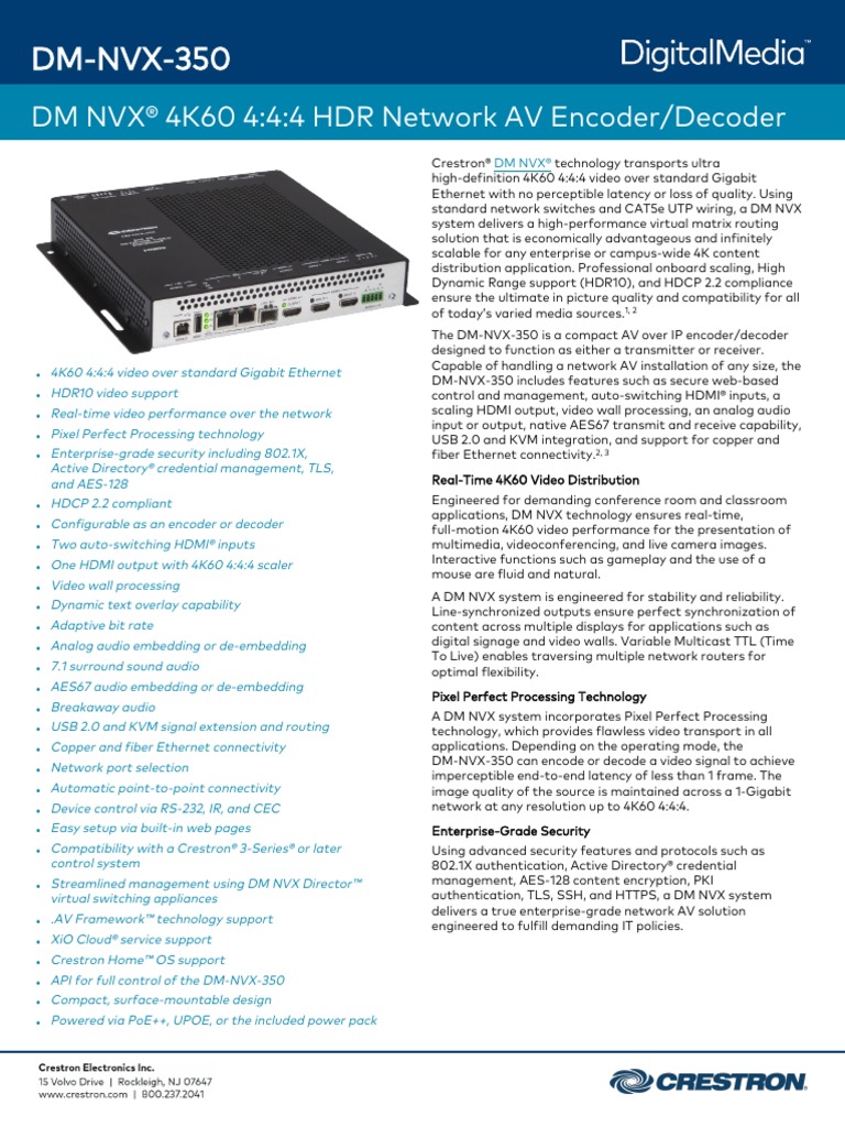 DM-NVX-350: DM NVX® 4K60 4:4:4 HDR Network AV Encoder/Decoder | PDF ...