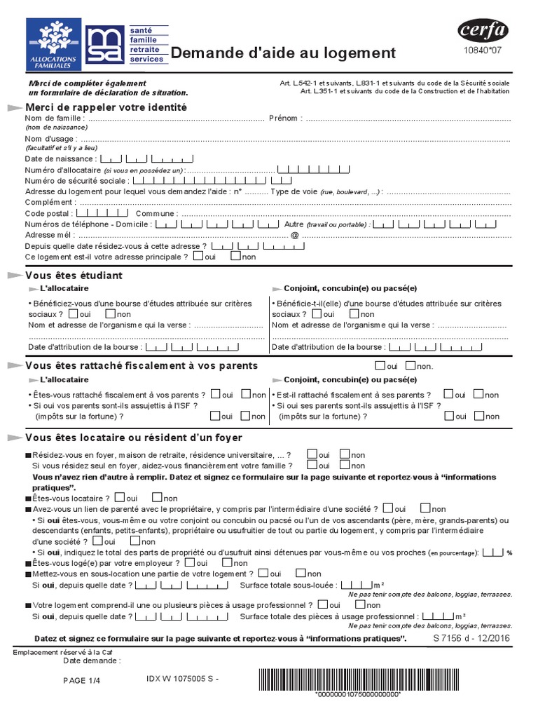 Demande Aide Au Logement | PDF | Logement | Sécurité