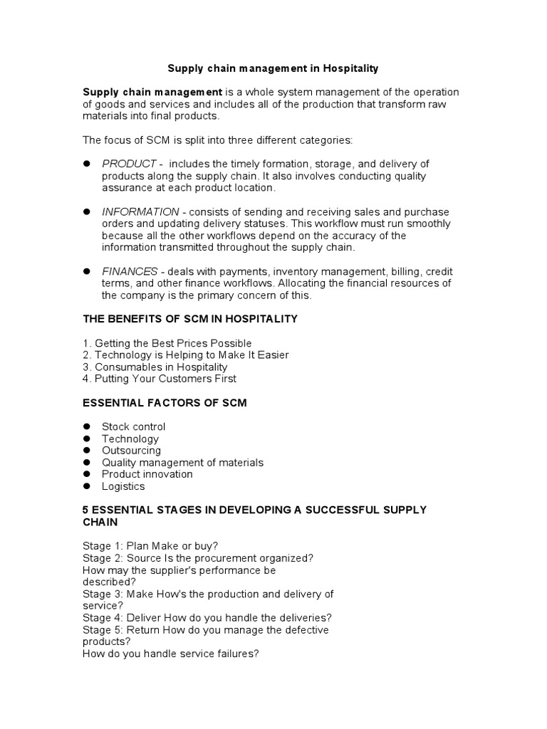 Supply Chain Management in Hospitality | PDF | Supply Chain Management ...