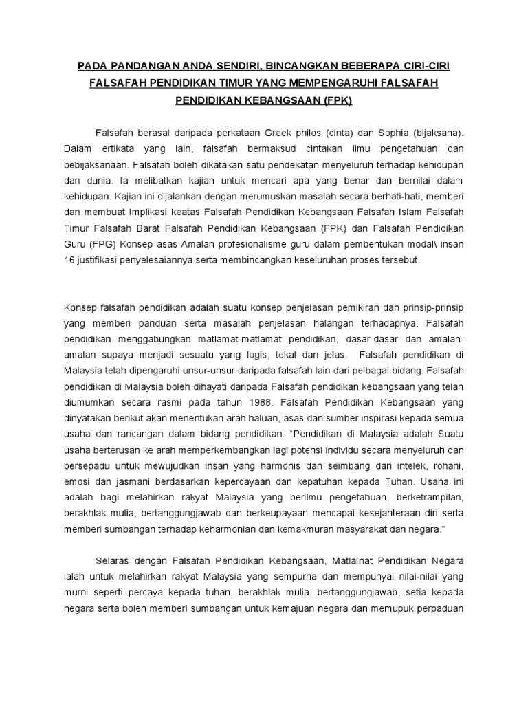 EDUP 3013 Soalan Kuliah 3 (Ciri-Ciri Falsafah Pendidikan Timur) | PDF