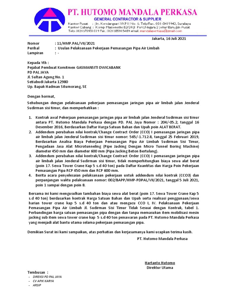 Surat Permohonan Usulan Perhitungan Hari Kerja Crane | PDF | Griya & Taman | Teknologi & Rekayasa