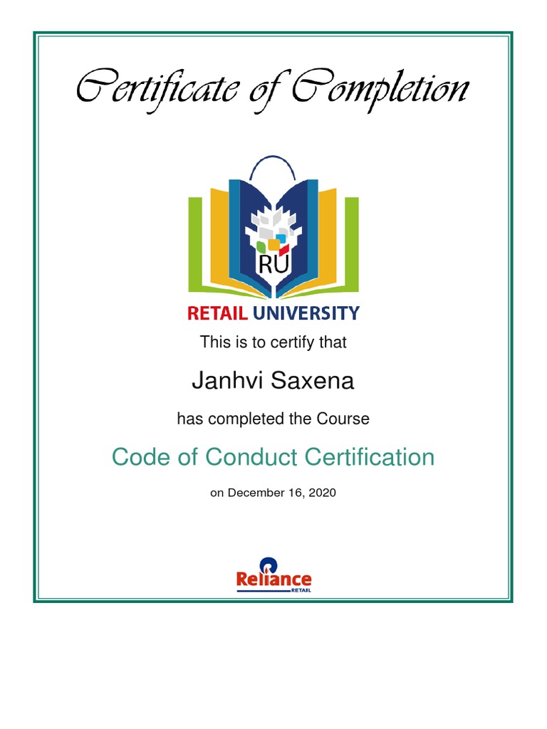 Code of Conduct Certification | PDF