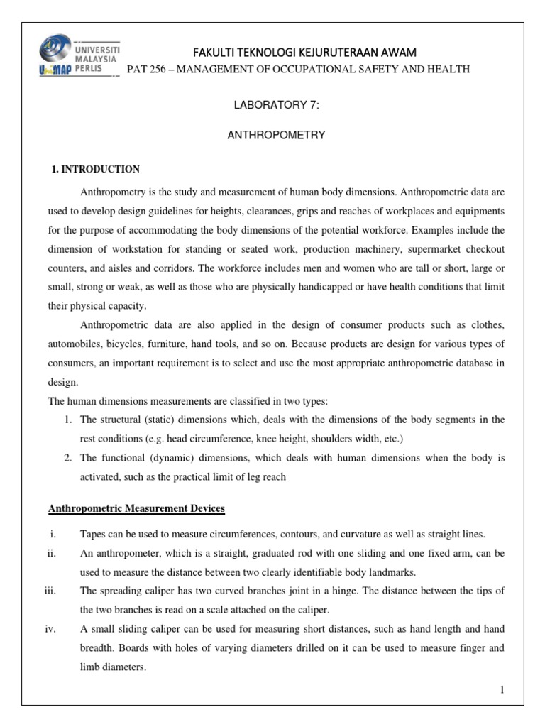 Lab 7 Anthropometric | PDF | Anthropometry | Anatomical Terms Of Motion