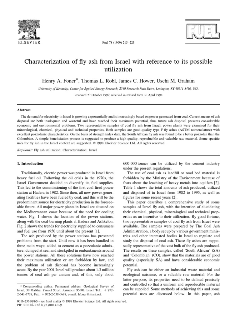Characterization of Fly Ash From Israel With Reference To Its Possible ...