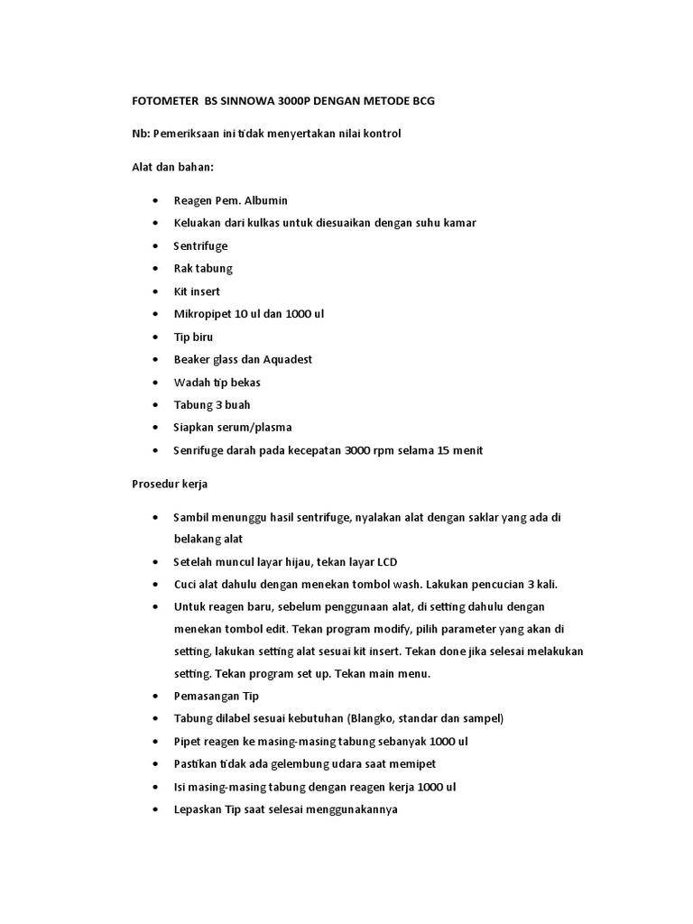 Fotometer BS Sinnowa 3000P Dengan Metode BCG | PDF