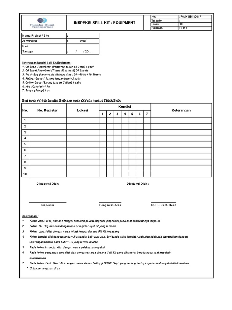 Form Inspeksi Spill Kit-Equipment | PDF