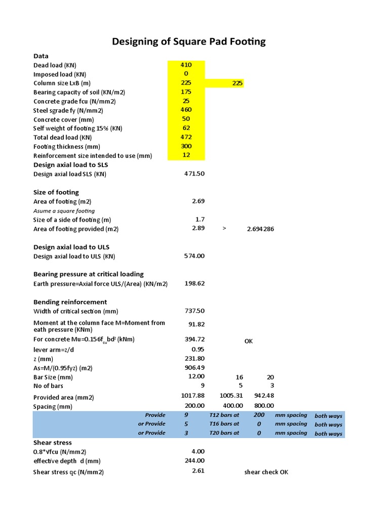 Designing of Square Pad Footing | PDF | Classical Mechanics | Structural Engineering