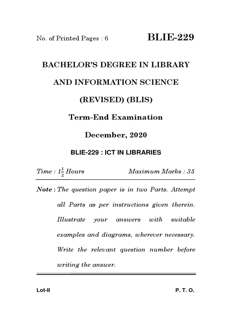 BLIE-229: Bachelor'S Degree in Library and Information Science (Revised ...