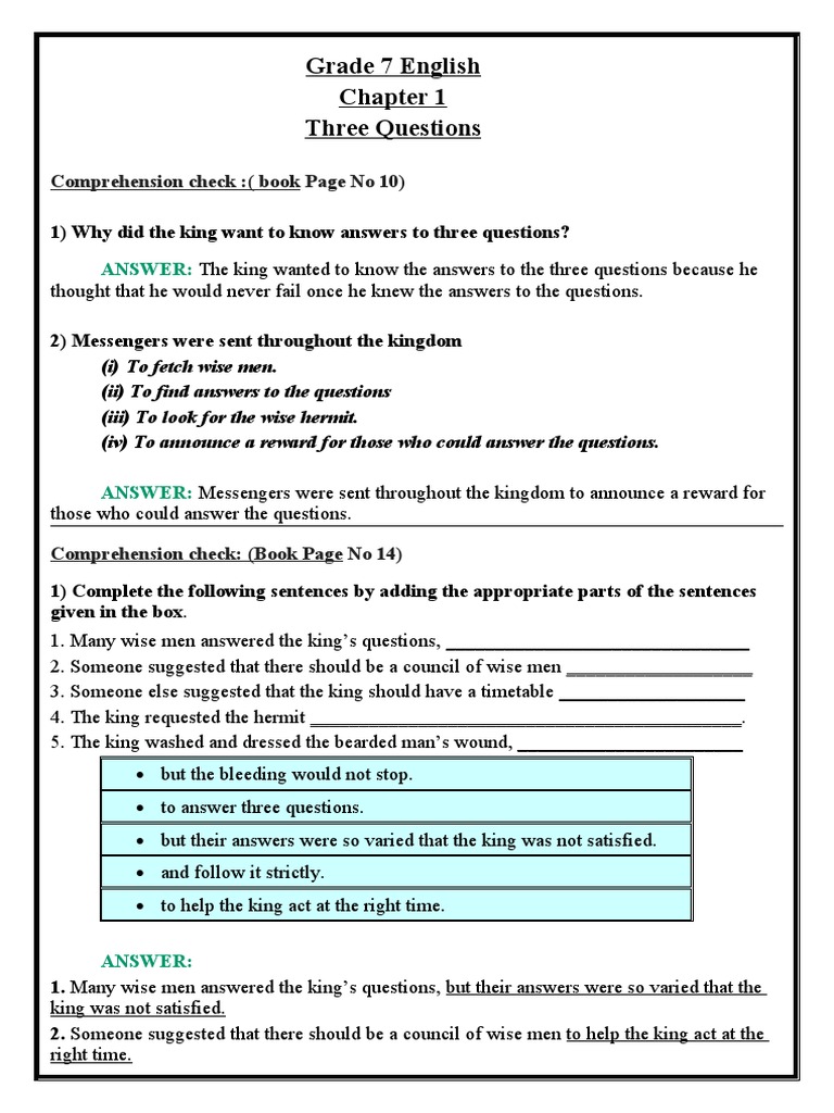 Grade 7 English Three Questions: Answer | PDF | Forgiveness