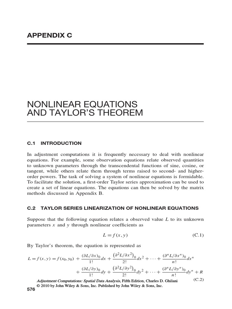 Nonlinear Equations and Taylor'S Theorem: Appendix C | PDF | Approximation | Equations