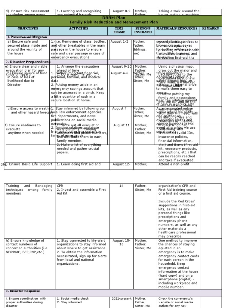 DRRM Plan Family Risk Reduction and Management Plan | PDF | Emergency ...