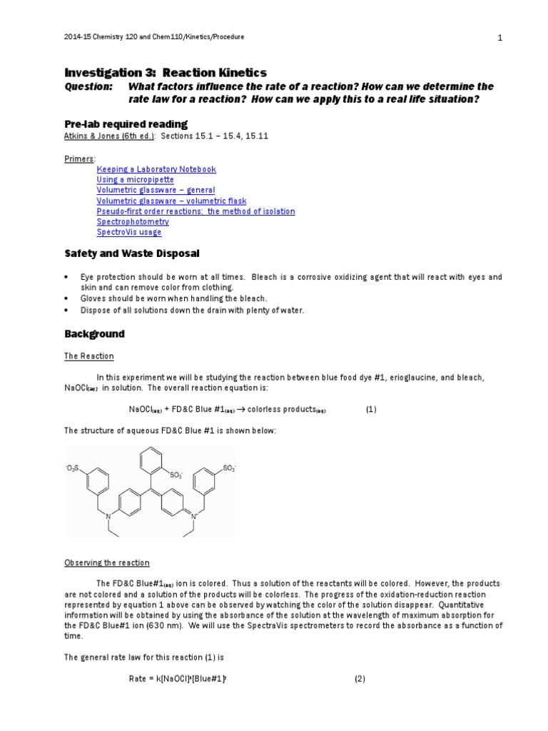 Chemistry Kinetics Lab Guide | PDF | Chemical Kinetics | Bleach