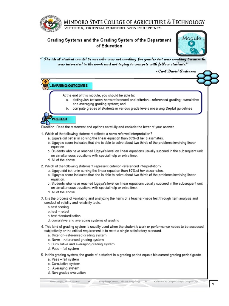 Grading Systems and The Grading System of The Department of Education ...