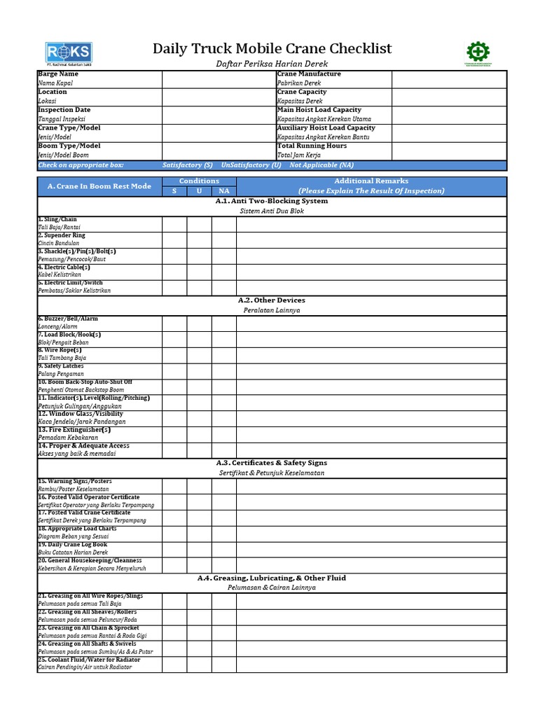Form Daily Crane Checklist | PDF
