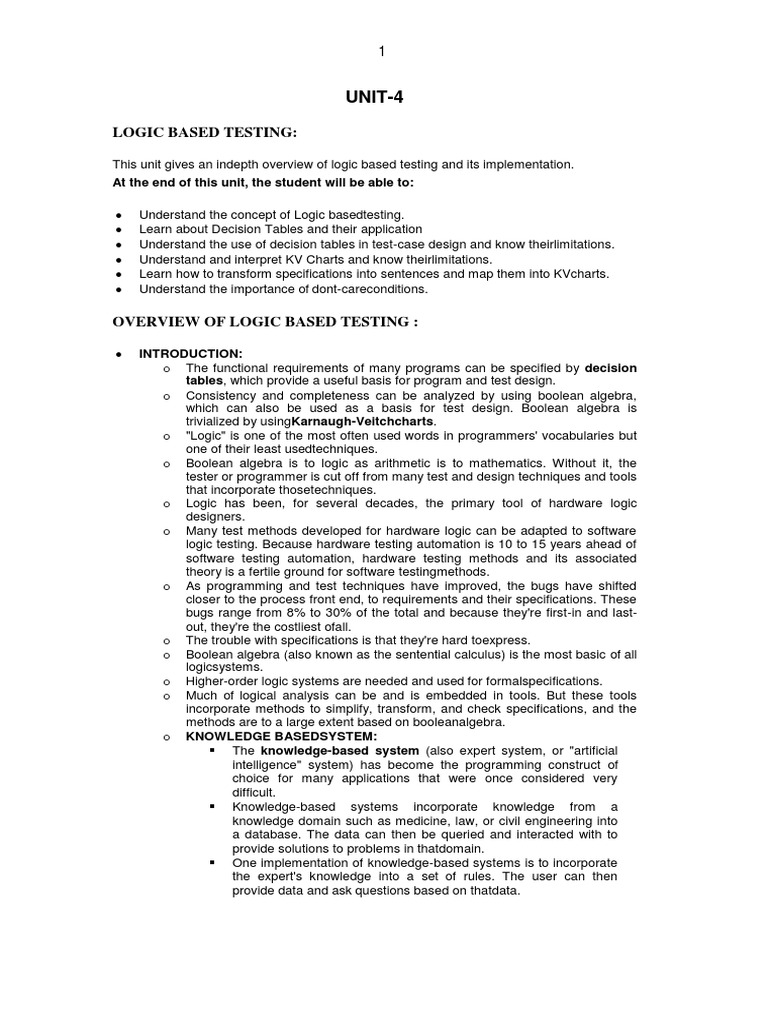 UNIT-4: Logic Based Testing | PDF | Boolean Algebra | Teaching Mathematics