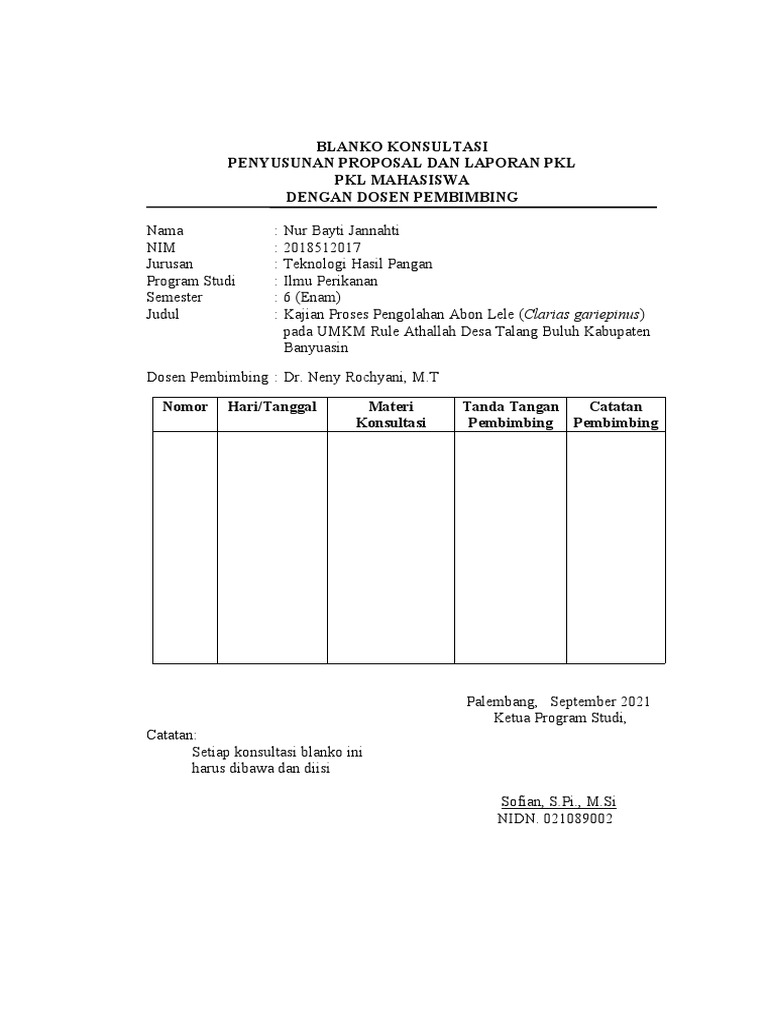 Lampiran 2. Blanko Konsultasi Penyusunan Proposal Dan Laporan PKL ...