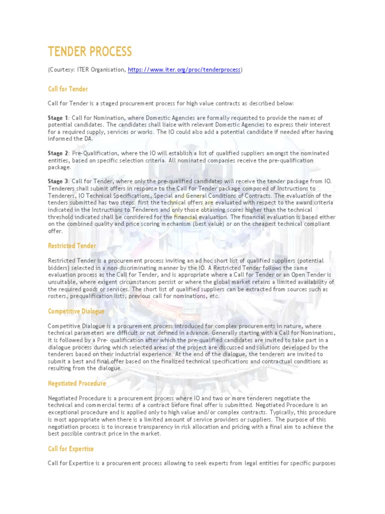 ITER Tender Process Overview | PDF | Procurement | Business