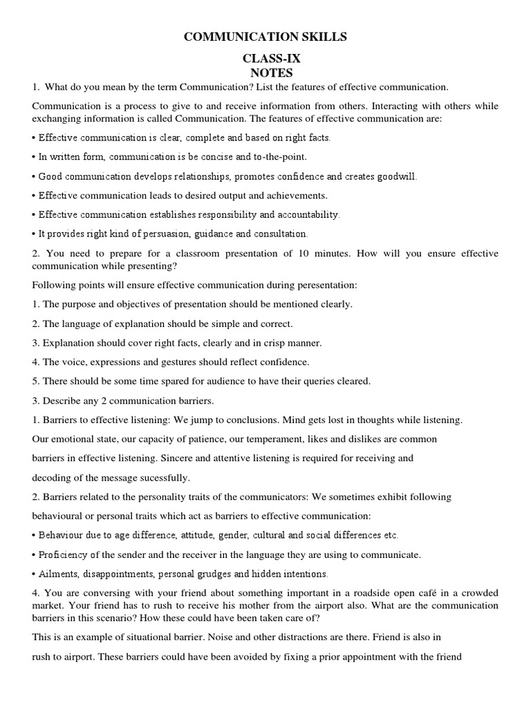 Communication Skills Class-Ix Notes | PDF | Nonverbal Communication ...