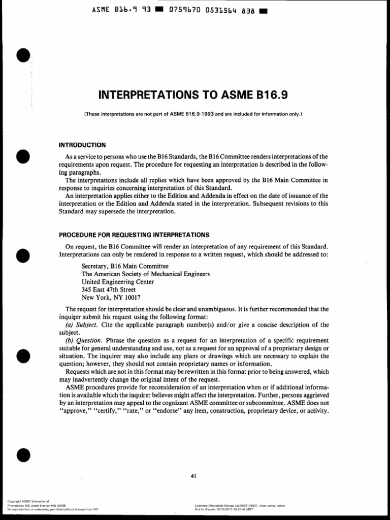 ASME B16.9 (1992) INTERPRETATIONS - Factory-Made Wrought Buttwelding ...