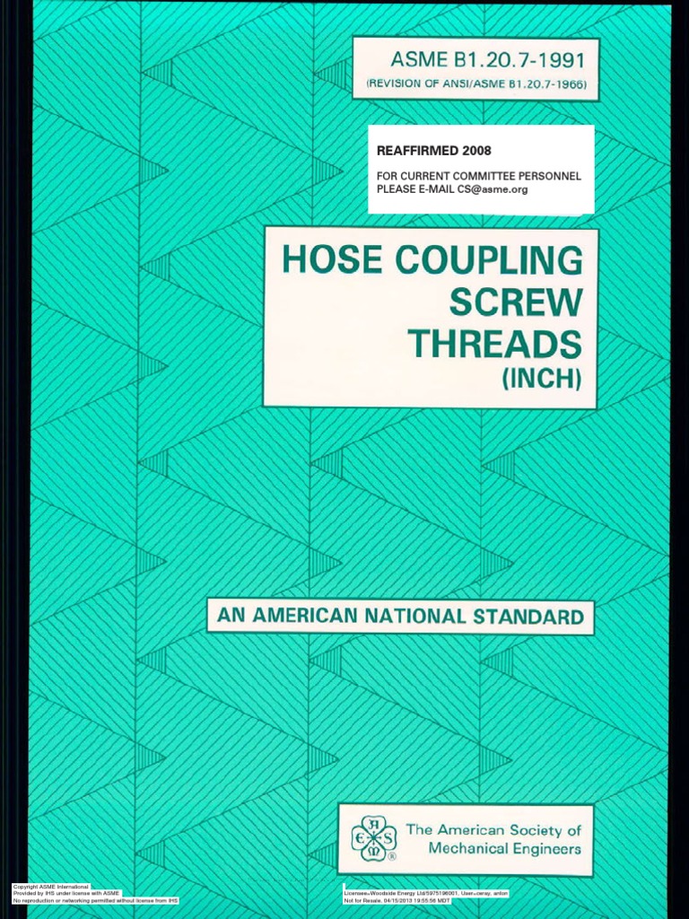 ASME B1.20.7 (2008) Hose Coupling Screw Threads | PDF | Pipe (Fluid ...