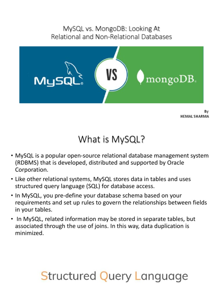 Mysql Vs Mongodb Looking At Relational And Non Relational Databases Pdf Relational