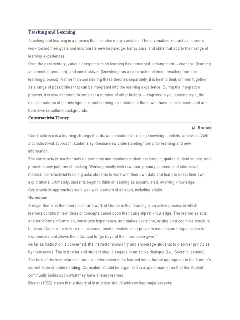 Teaching and Learning Process | PDF | Constructivism (Philosophy Of ...
