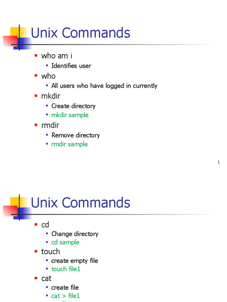 Unix Commands: Whoami Who Mkdir | PDF | Computer File | Software Engineering