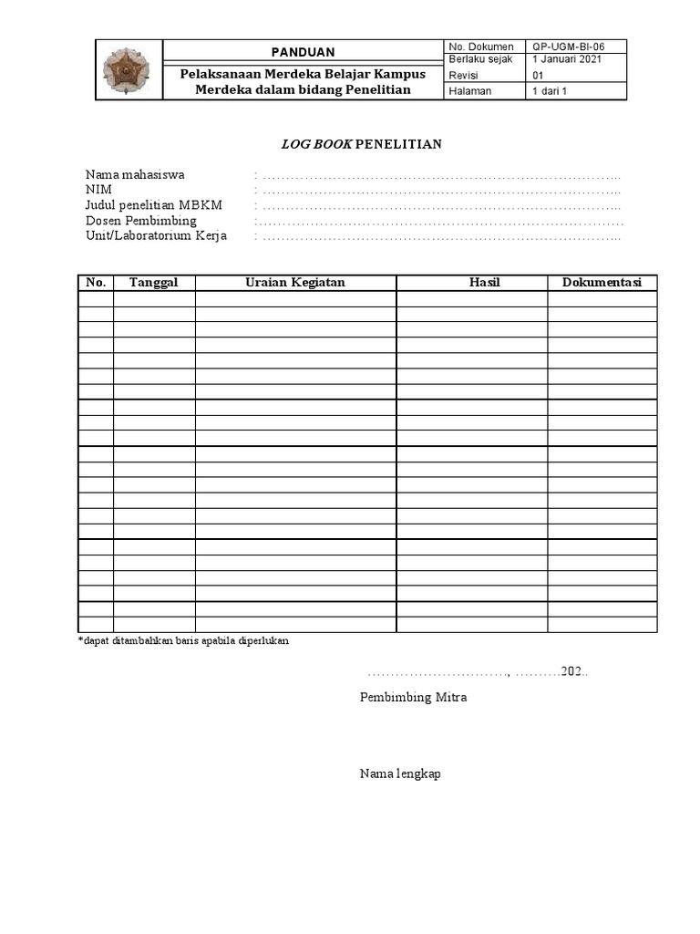 Log Book Dan Lembar Pemantauan Penelitian | PDF