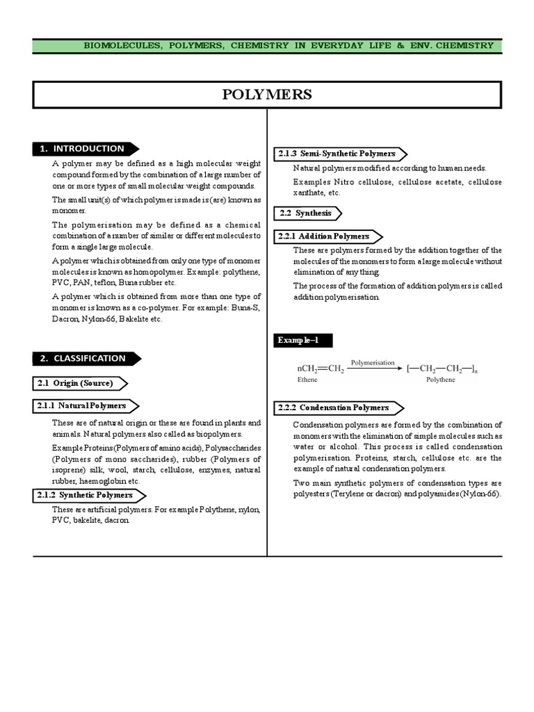 Polymers: Biomolecules, Polymers, Chemistry in Everyday Life & Env ...