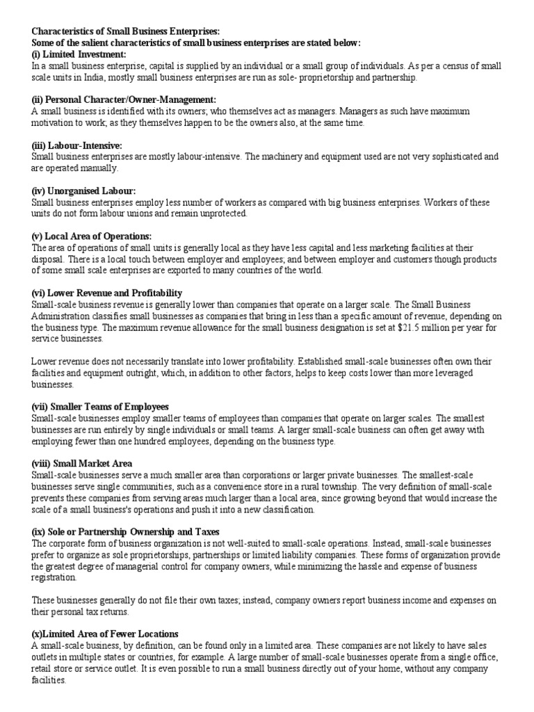 Characteristics of Small Business Enterprises | PDF | Sole ...