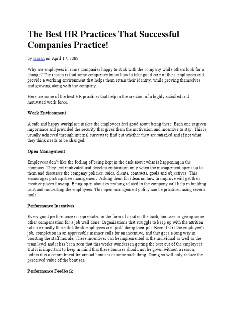 The Best HR Practices That Successful Companies Practice!: Hasan | PDF ...