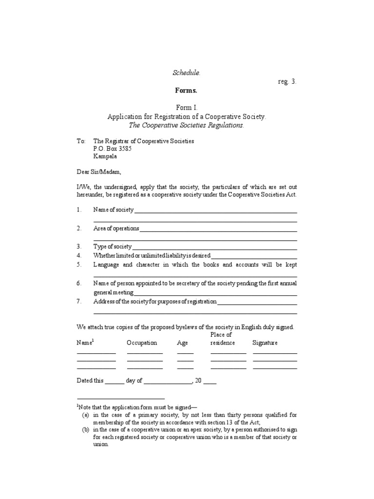 Application Form For Registration of A Cooperative Society | PDF