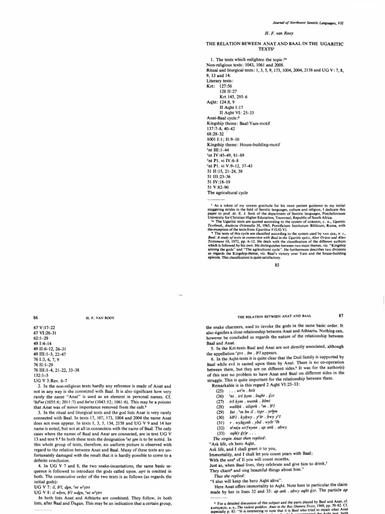 The Relation Beween Anat and Baal in The Ugaritic Texts | PDF ...