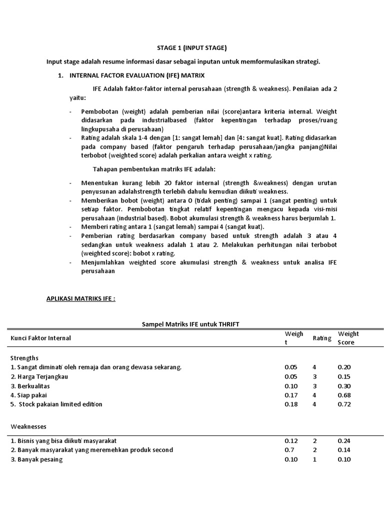 Matriks IFE dan EFE untuk Strategi Thrift | PDF