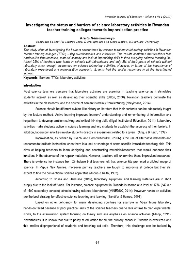 Investigating The Status and Barriers of Science Laboratory Activities ...