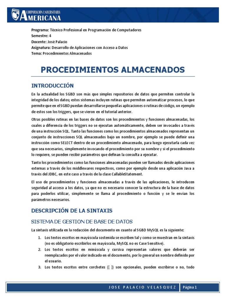 Procedimientos Almacenados en MySQL | PDF | SQL | Mi sql