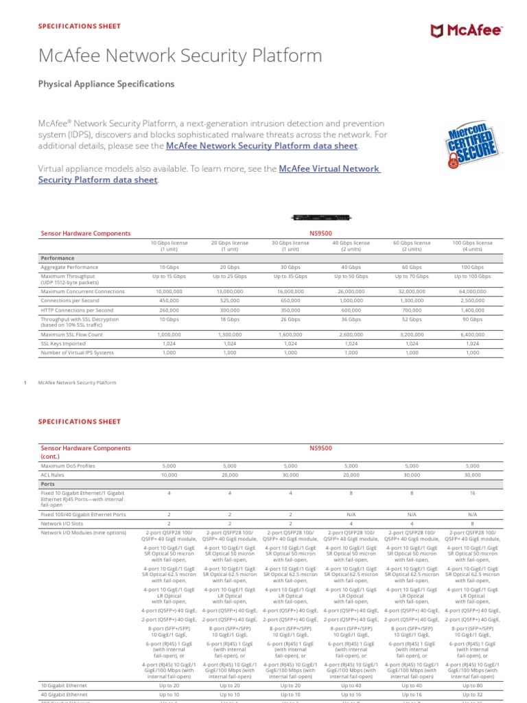 Mcafee Network Security Platform: Physical Appliance Specifications | PDF | Physical Layer ...