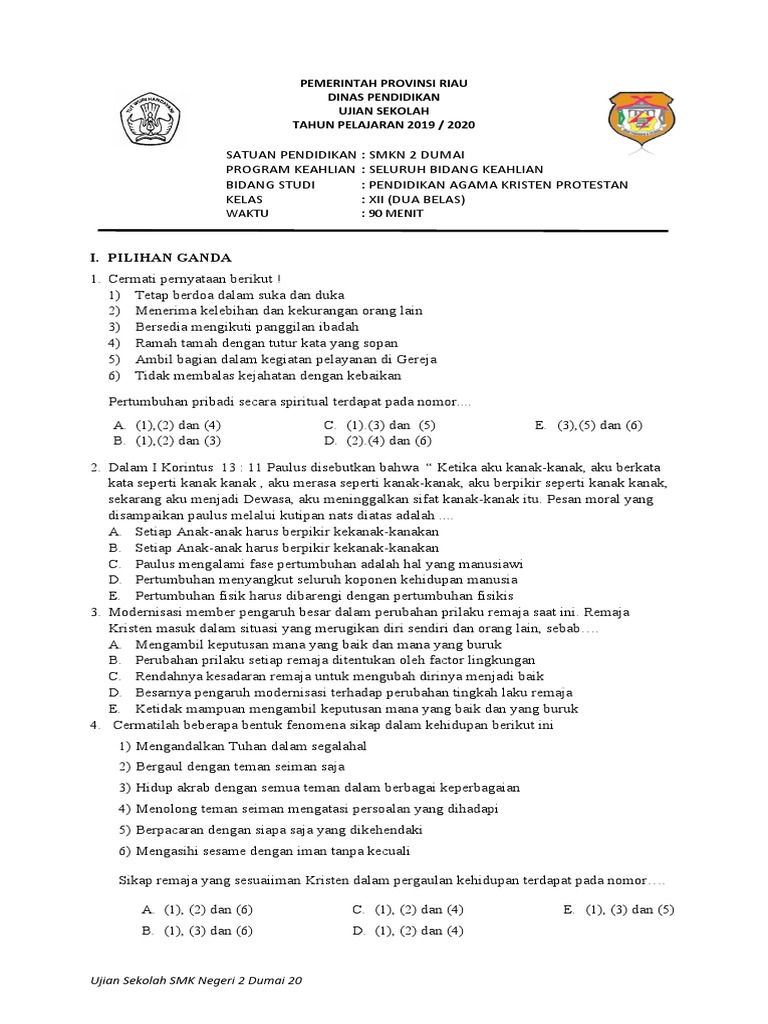 Soal Us Agama Krist 20 Ok | PDF