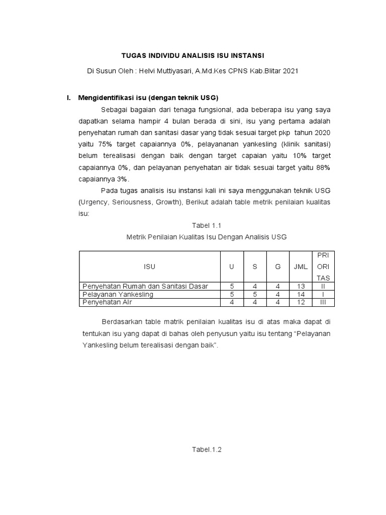 TUGAS INDIVIDU ANALISIS ISU INSTANSI Latsar 2021 | PDF