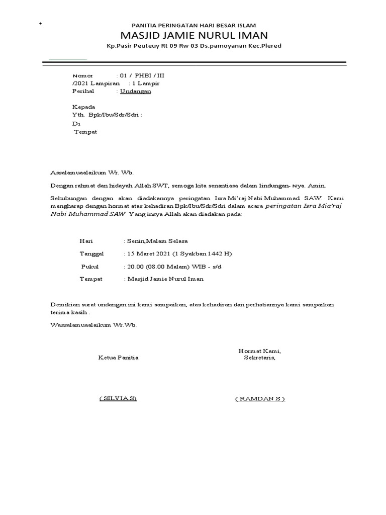 Contoh Undangan Phbi Maulid Nabi | PDF