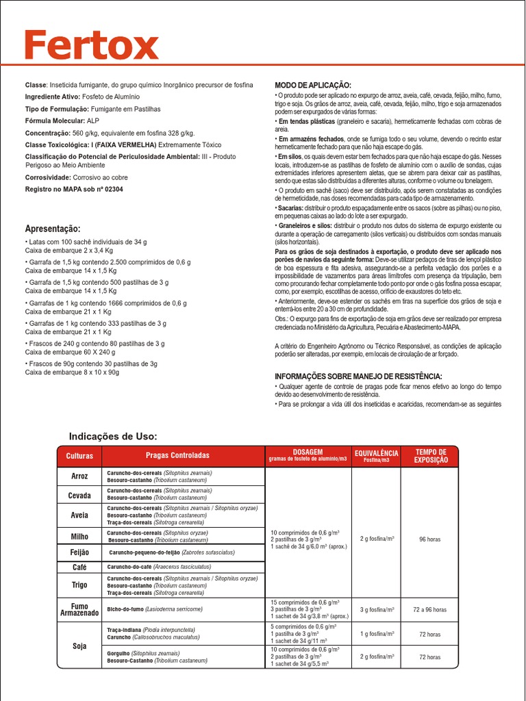 Ficha Técnica - Fertox | PDF | Embalagem e rotulagem | Inseticida
