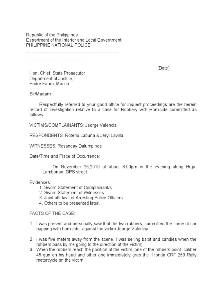 Sample Format of Case Referral