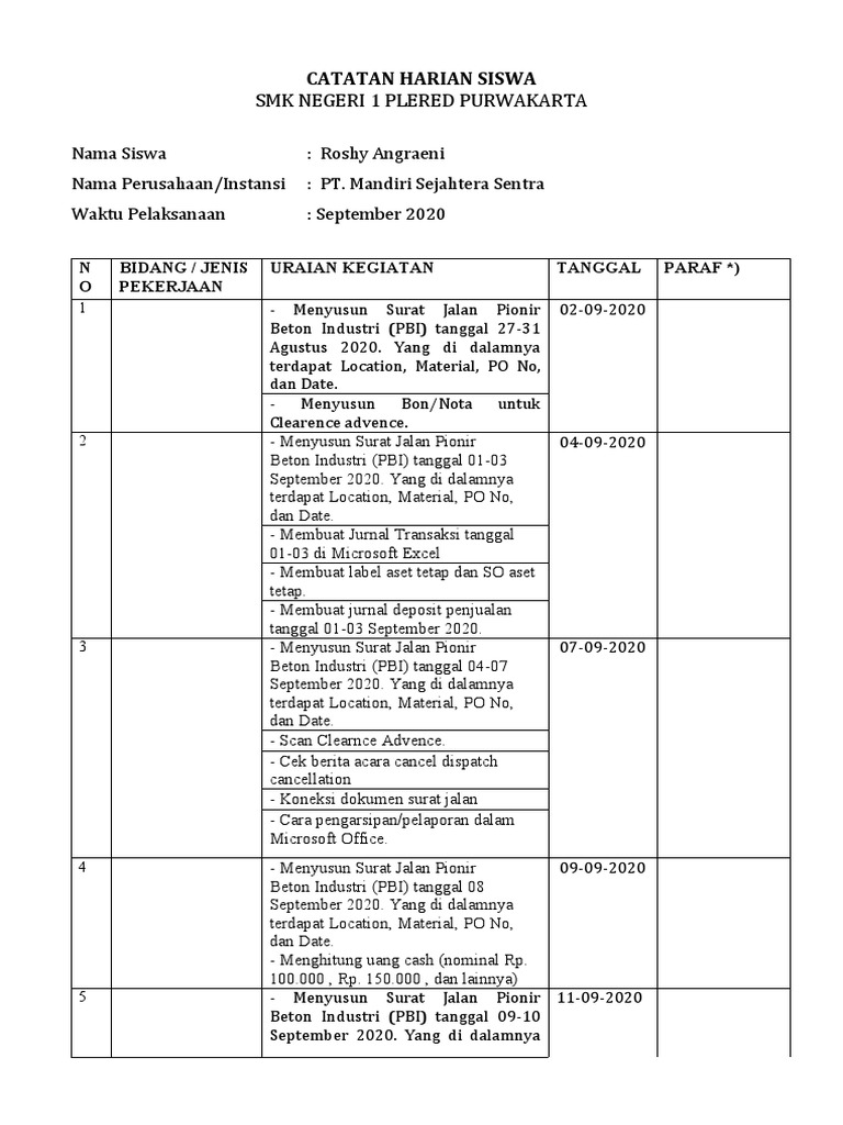 Catatan Harian Siswa | PDF