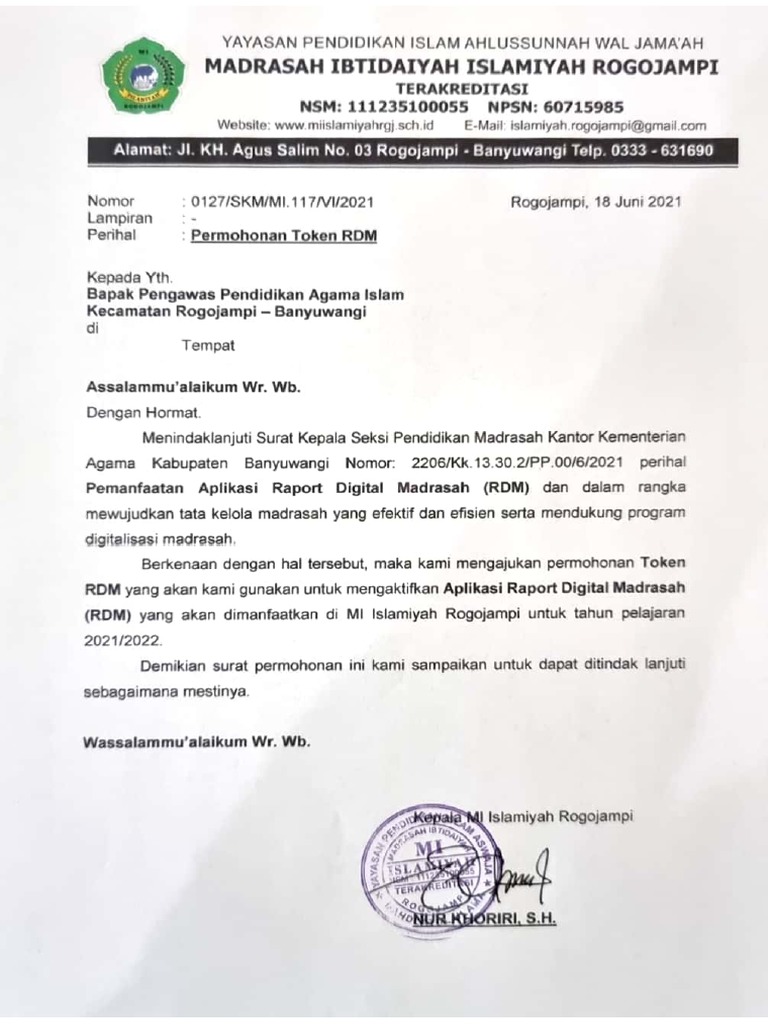 Surat Permohonan Token RDM | PDF