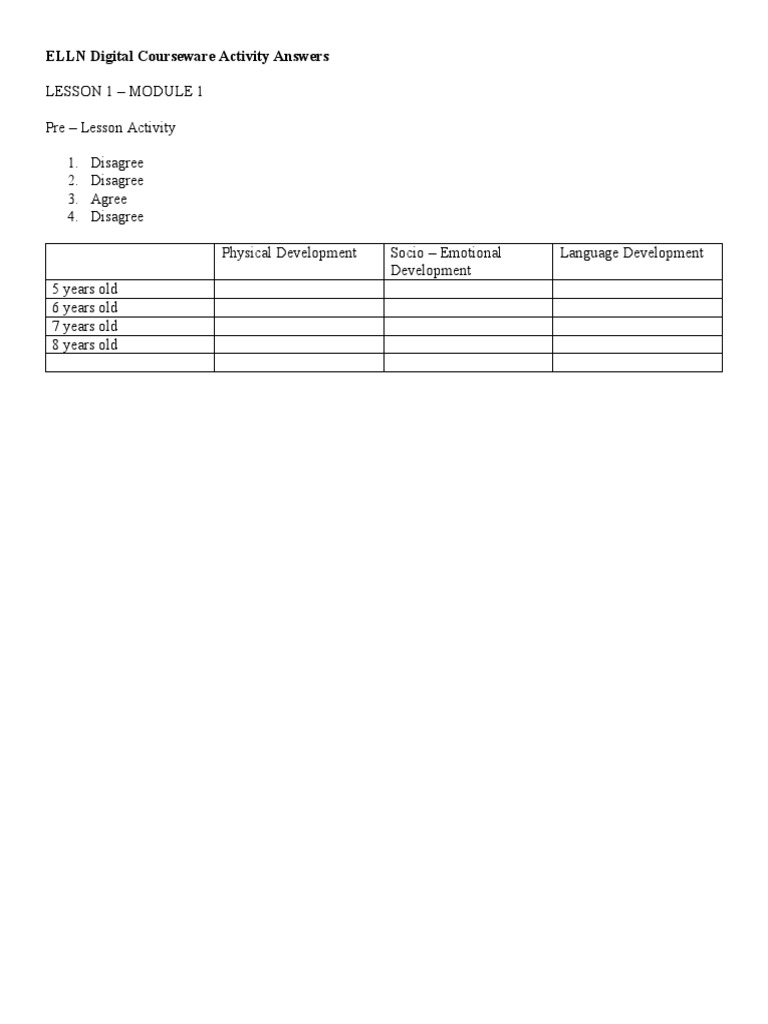 ELLN Courseware Activity Answers | PDF