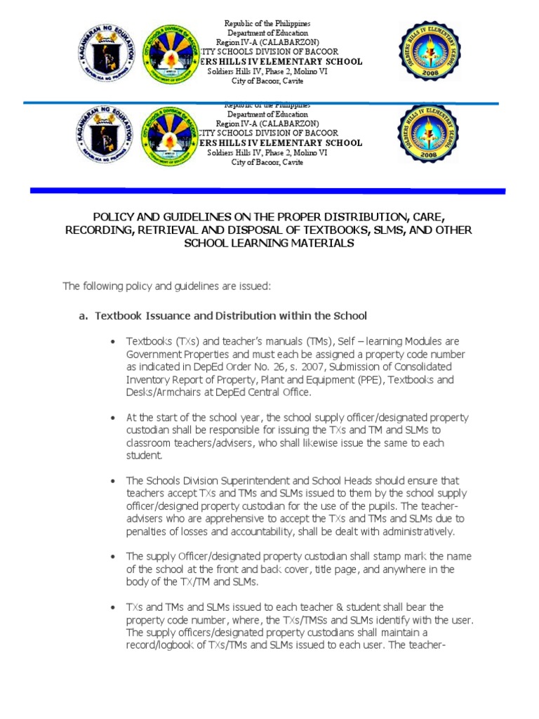Textbook Distribution and Retrieval Policy | PDF | Textbook | Teachers